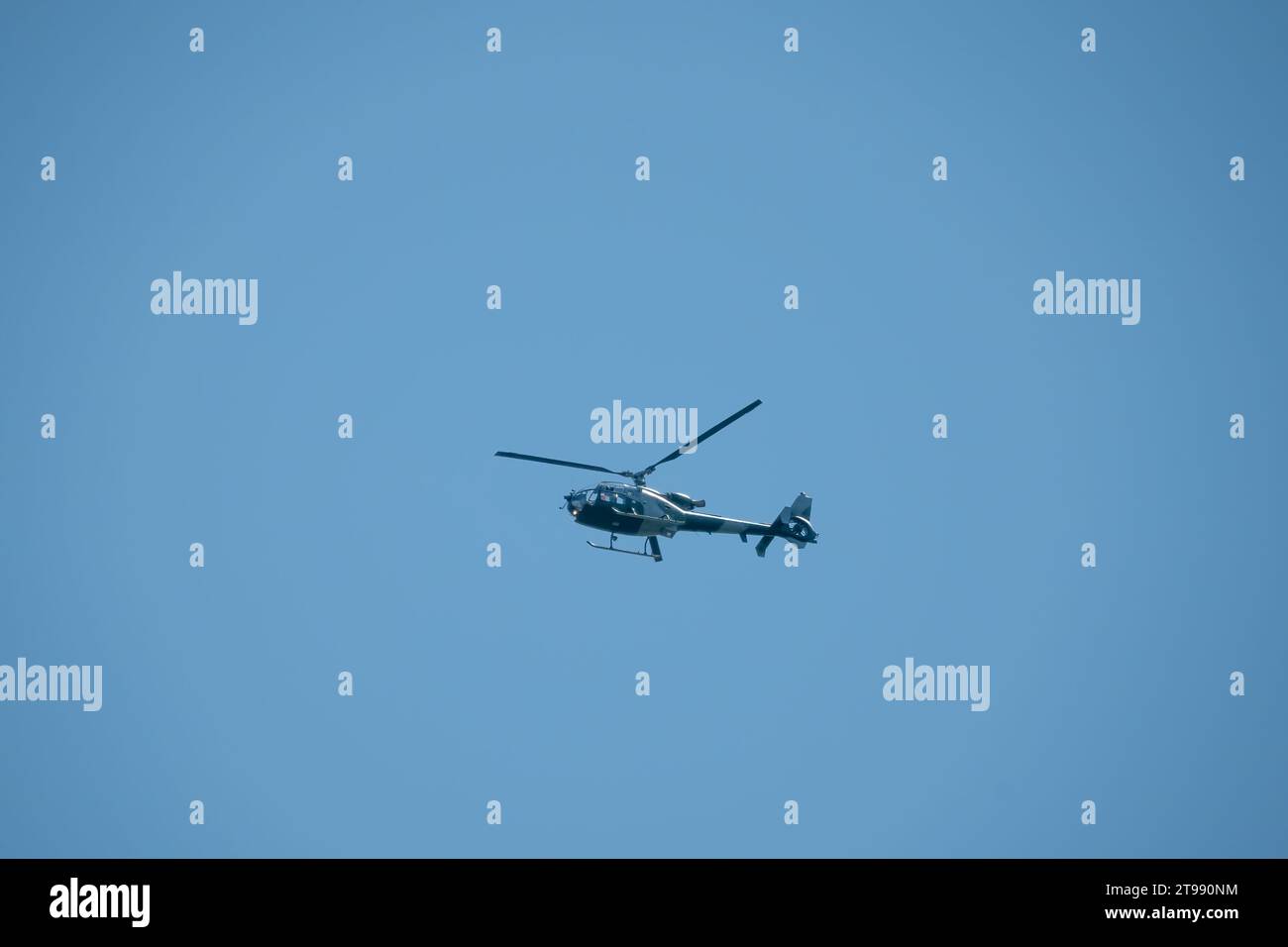 British army Westland Gazelle helicopter flying in a blue sky Stock Photo - Alamy