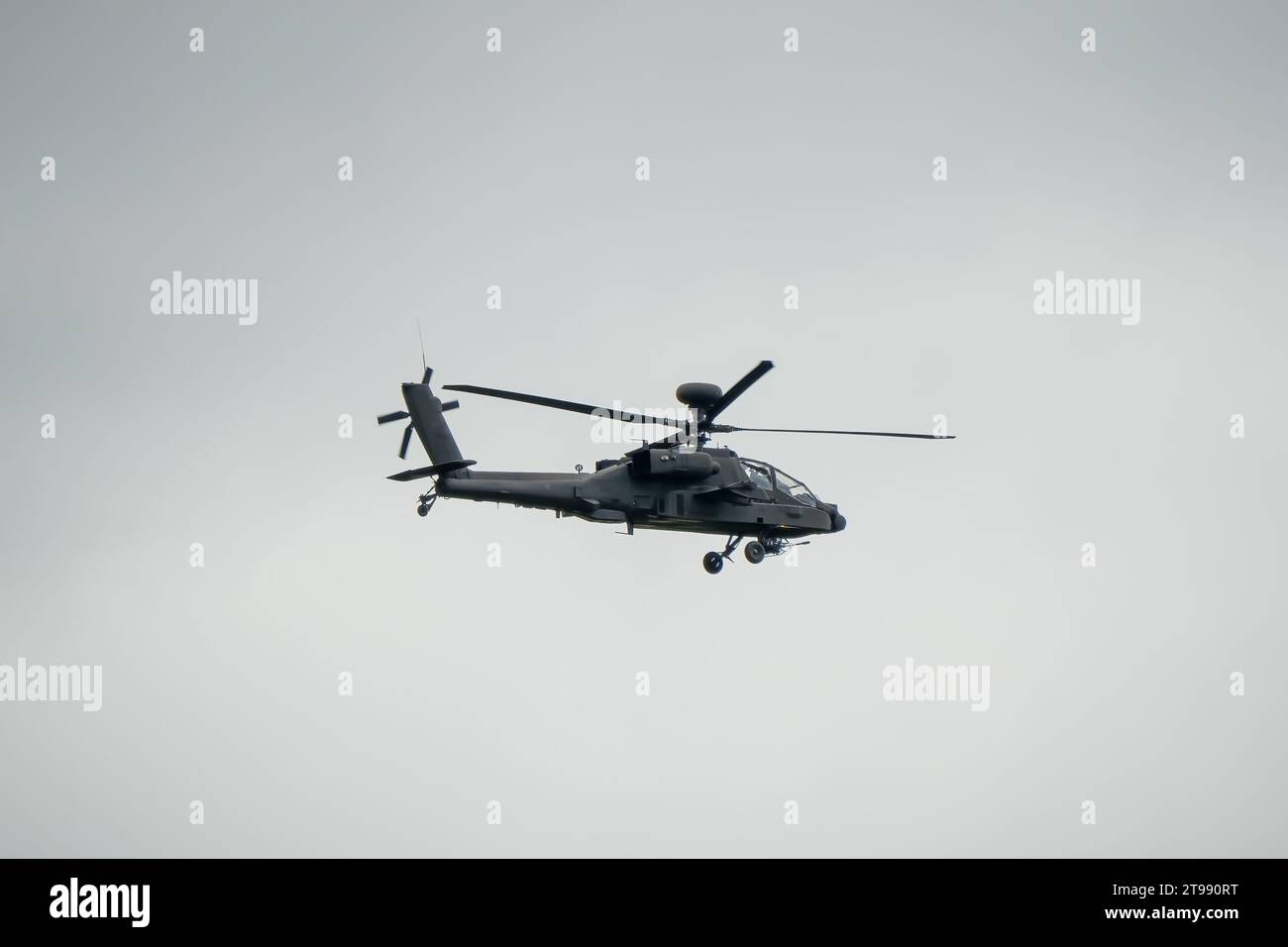 British army Boeing Apache Attack helicopter AH64E AH-64E in low level ...