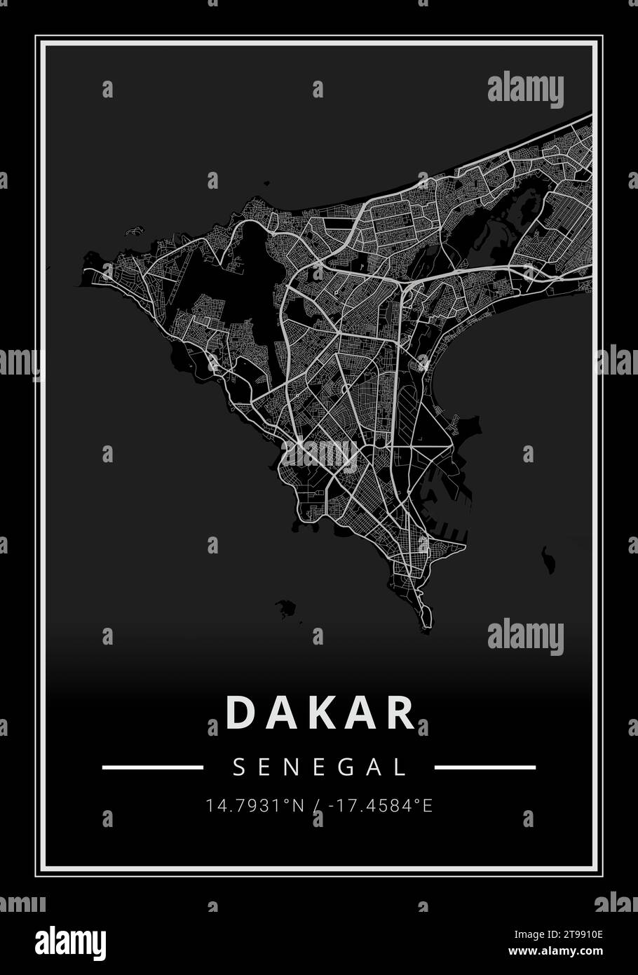 Street map art of Dakar city in Senegal - Africa Stock Photo - Alamy