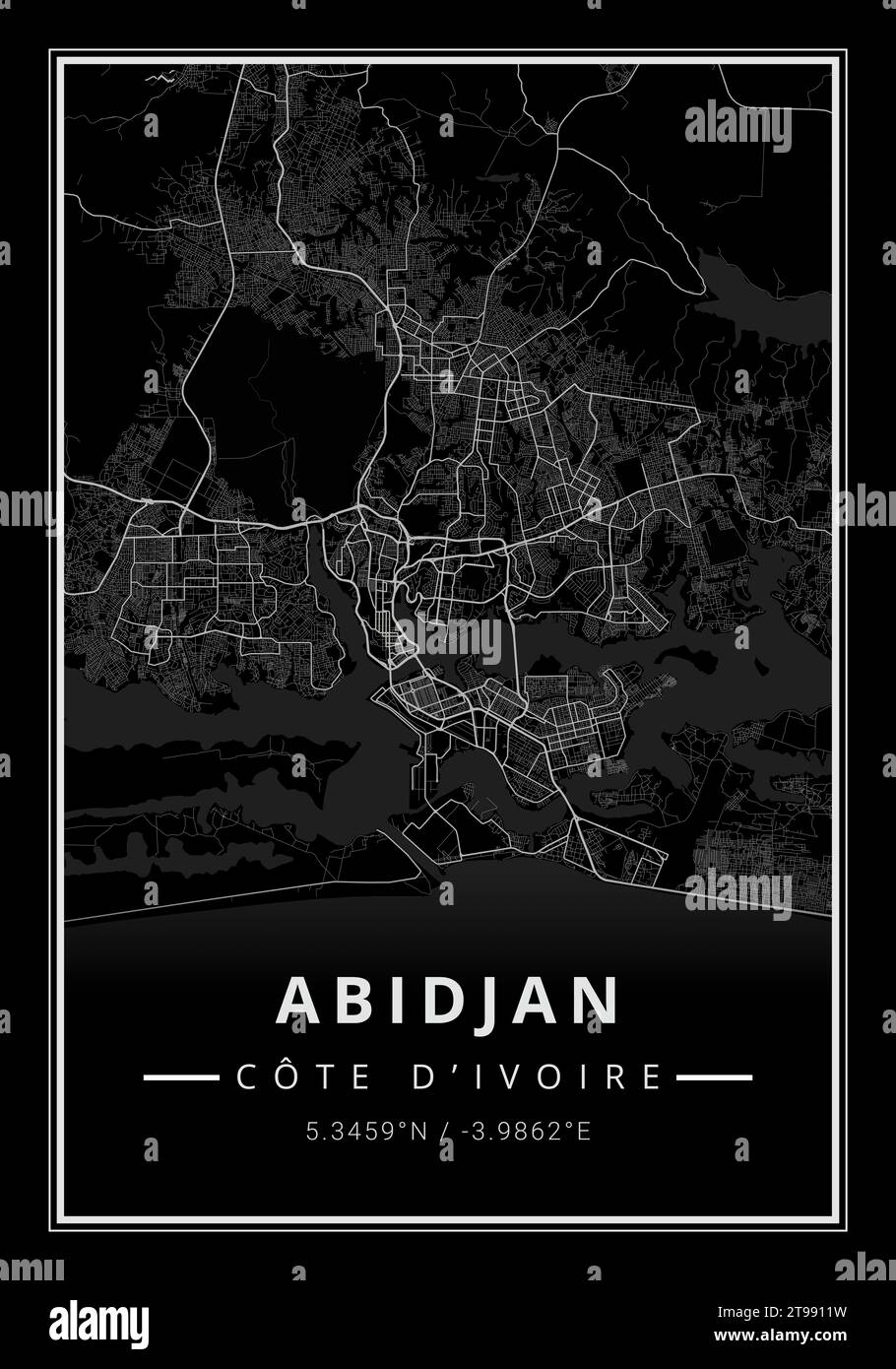 Street map art of Abidjan city in Ivory Coast - Africa Stock Photo - Alamy