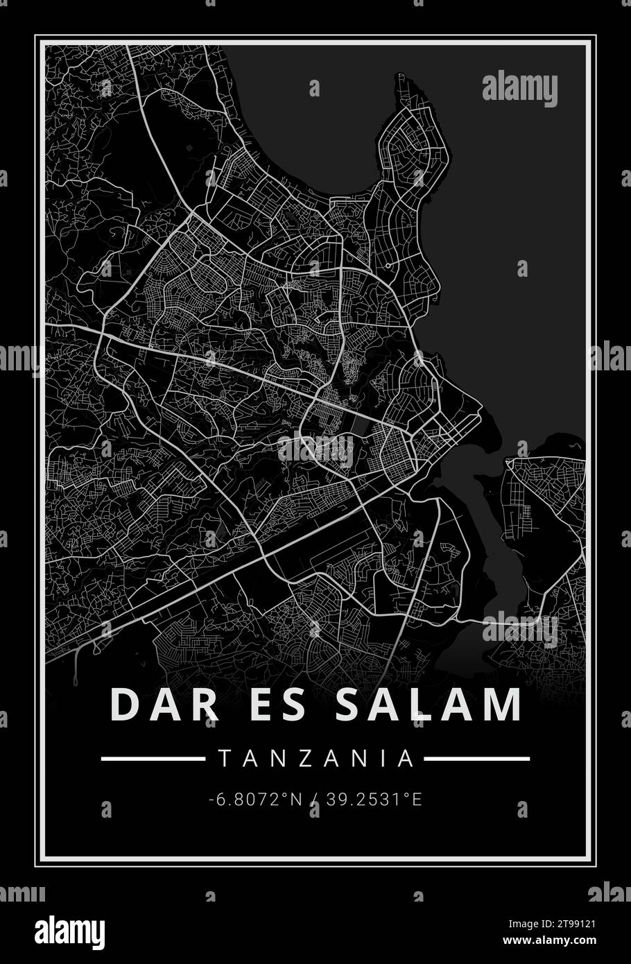 Street map art of Dar Es Salam city in Tanzania - Africa Stock Photo ...