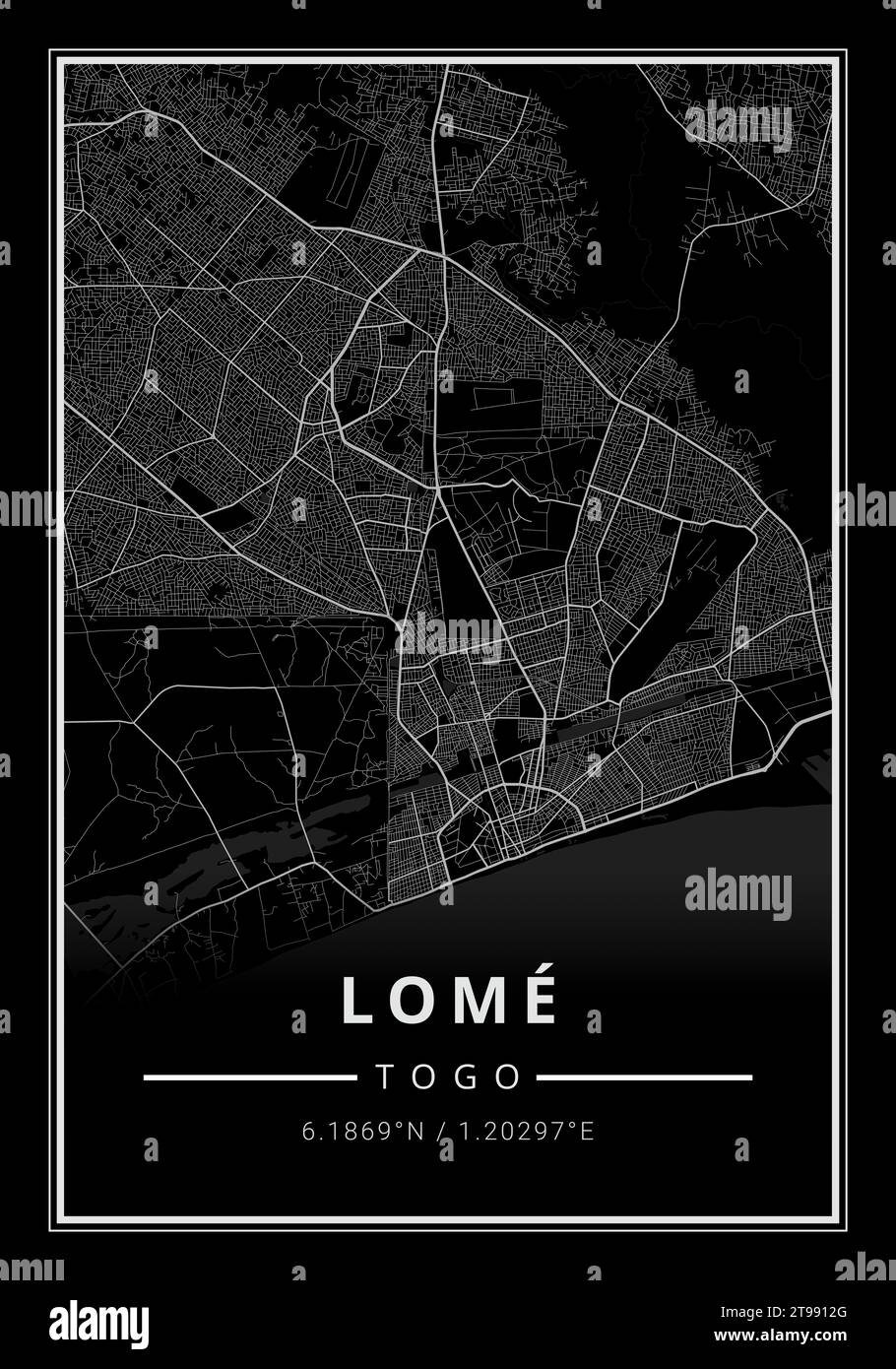 Street map art of Lomé city in Togo - Africa Stock Photo - Alamy