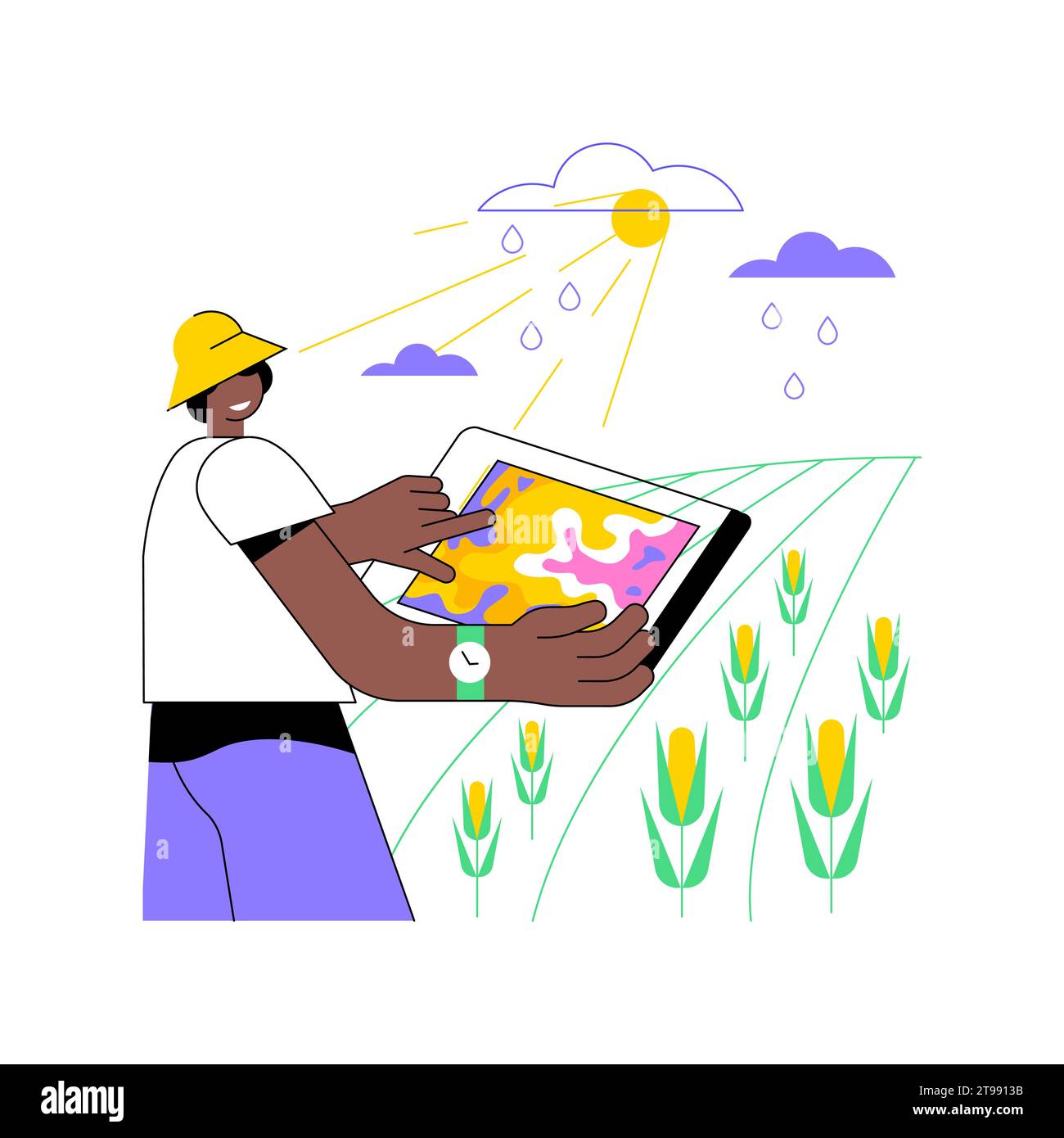 Climate Monitoring isolated cartoon vector illustrations. Farmer with ...