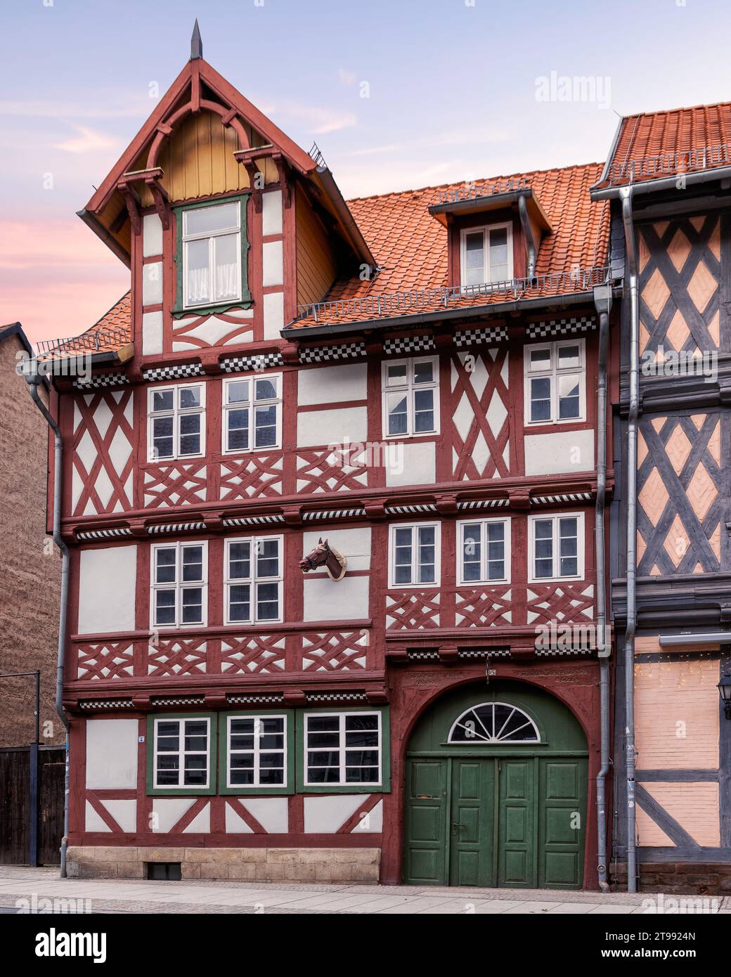 Beautiful cityscape with colorful medieval half-timbered architecture ...