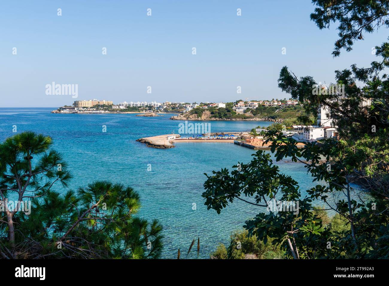 View of Kervansaray Beach in Karaoglanoglu, Kyrenia, North Cyprus Stock ...