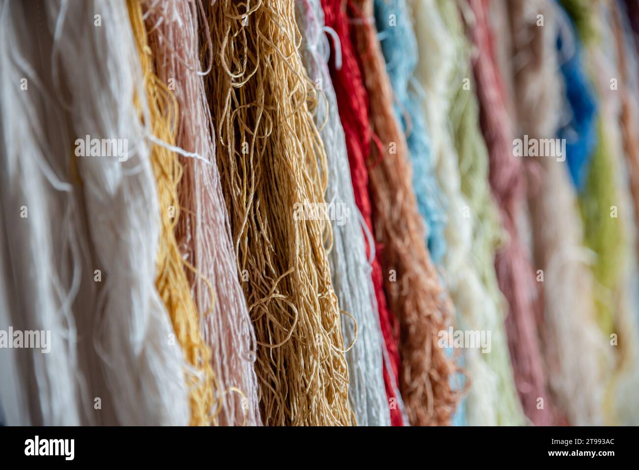 Colorful silk threads for weaving in a textile factory , Cotton color ...