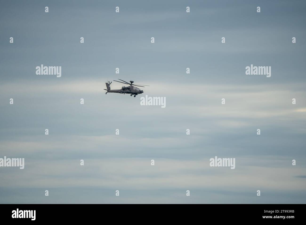 British army Boeing Apache Attack helicopter (AH-64E Army Air) in low ...