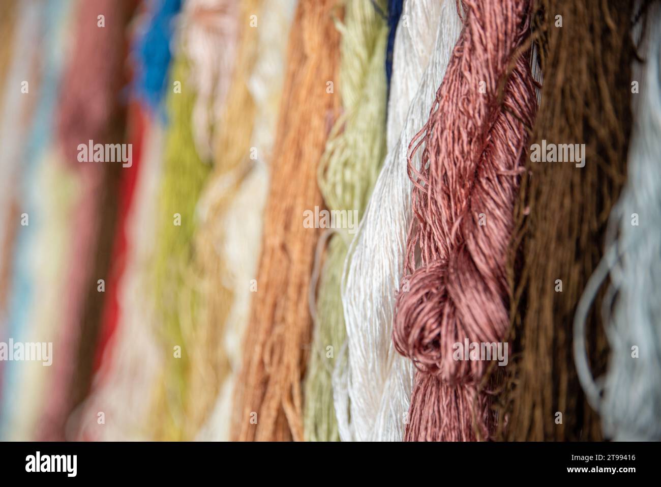 Colorful silk threads for weaving in a textile factory , Cotton color ...