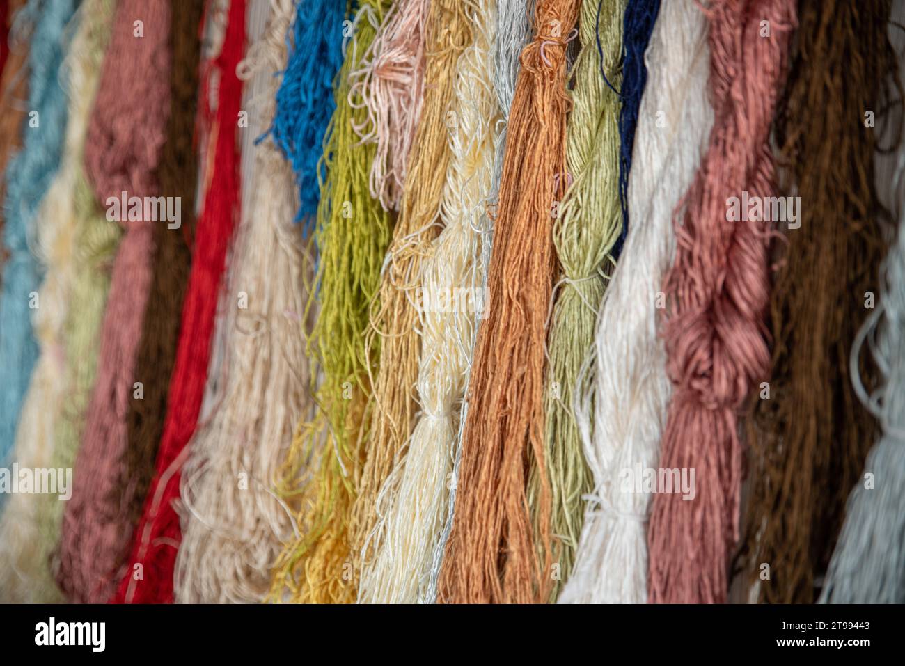 Colorful silk threads for weaving in a textile factory , Cotton color ...