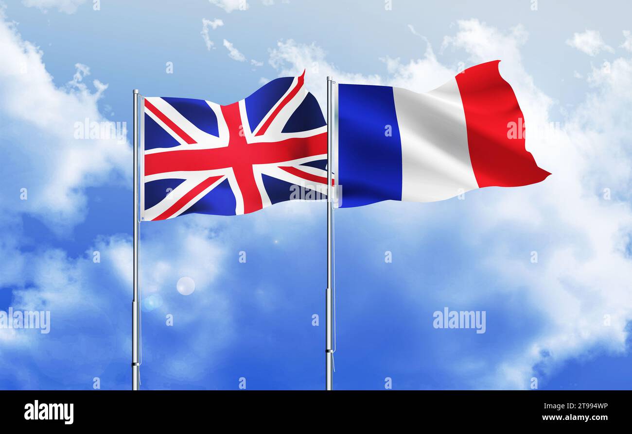 France,UK flags together waving against blue sky Stock Photo - Alamy