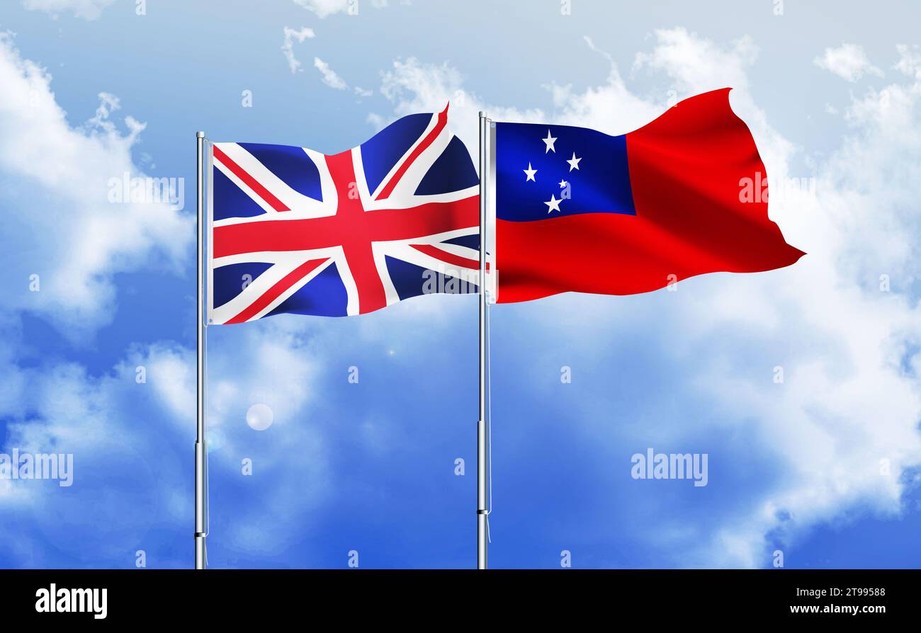Samoa,UK flags together waving against blue sky Stock Photo - Alamy