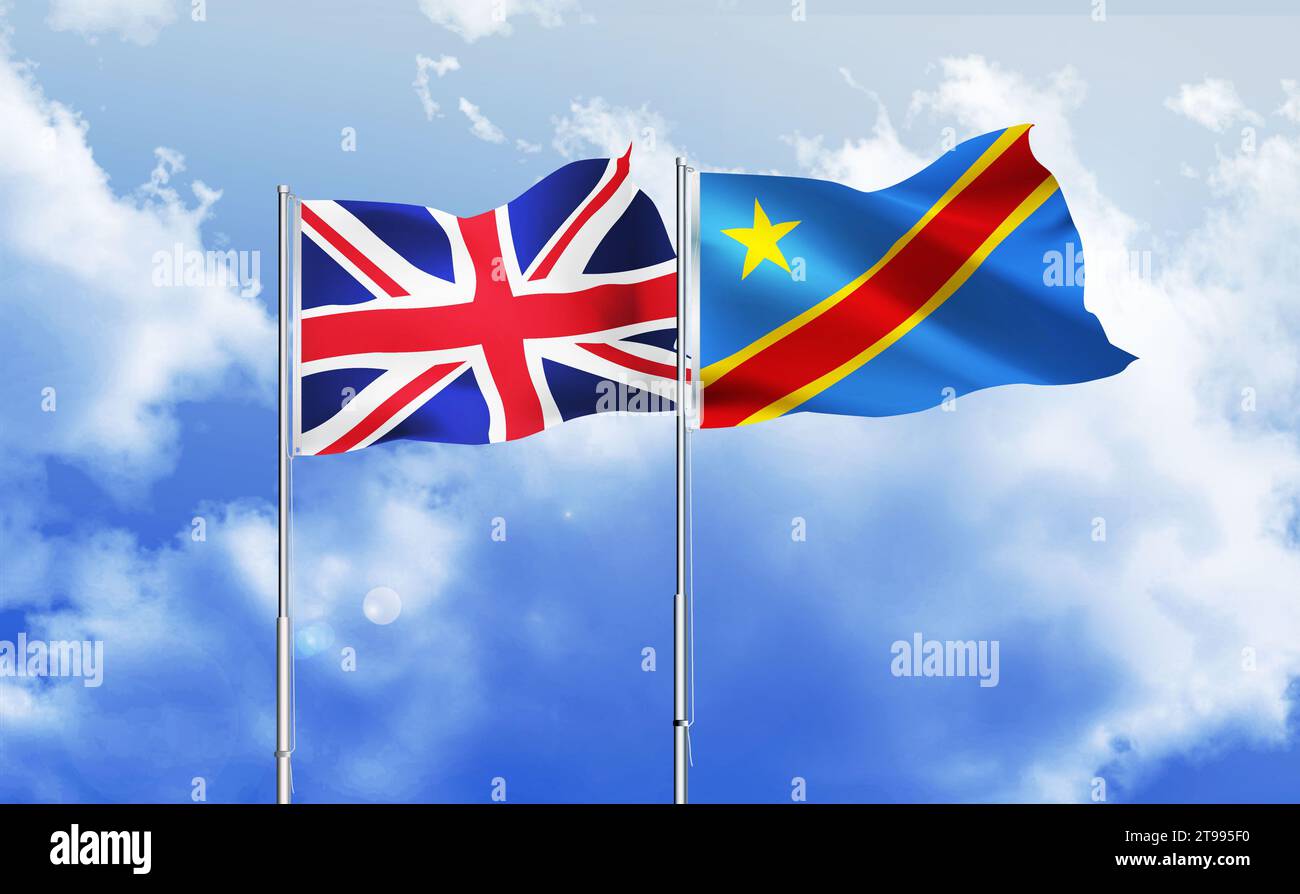UK and Dr Congo flags together waving against blue sky Stock Photo - Alamy