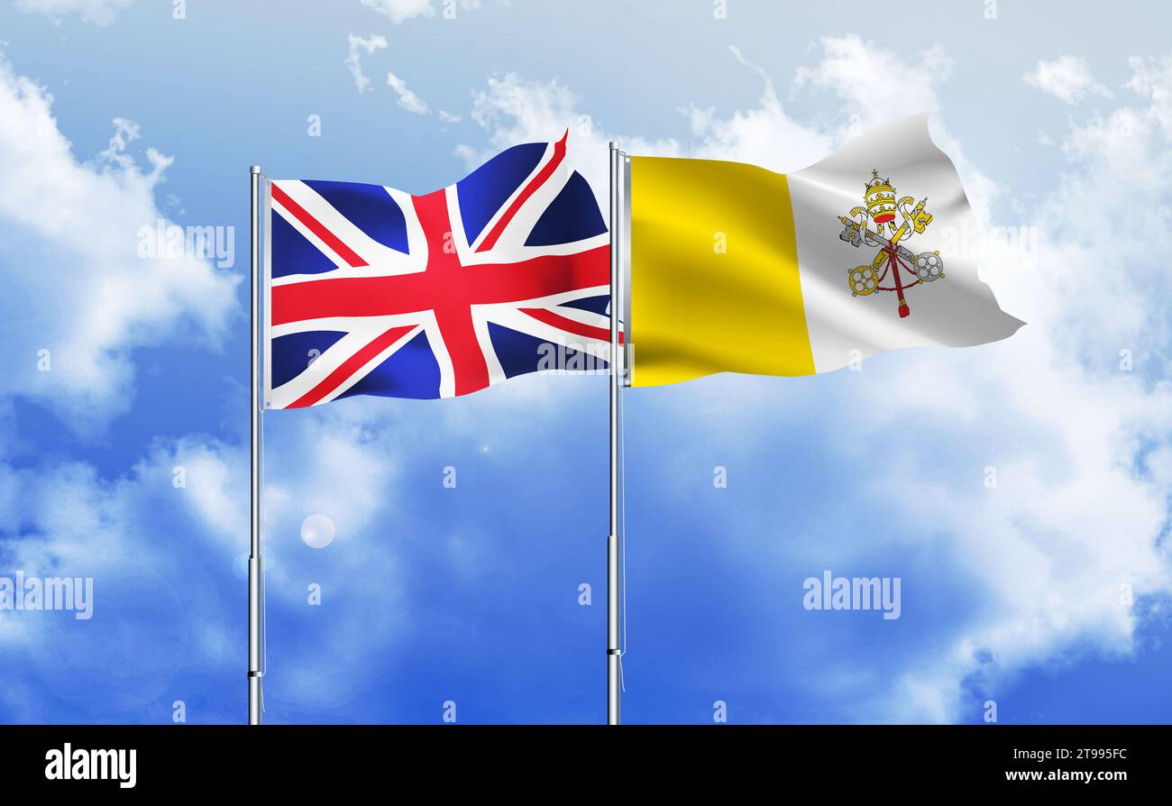 Vatican city,UK flags together waving against blue sky Stock Photo - Alamy