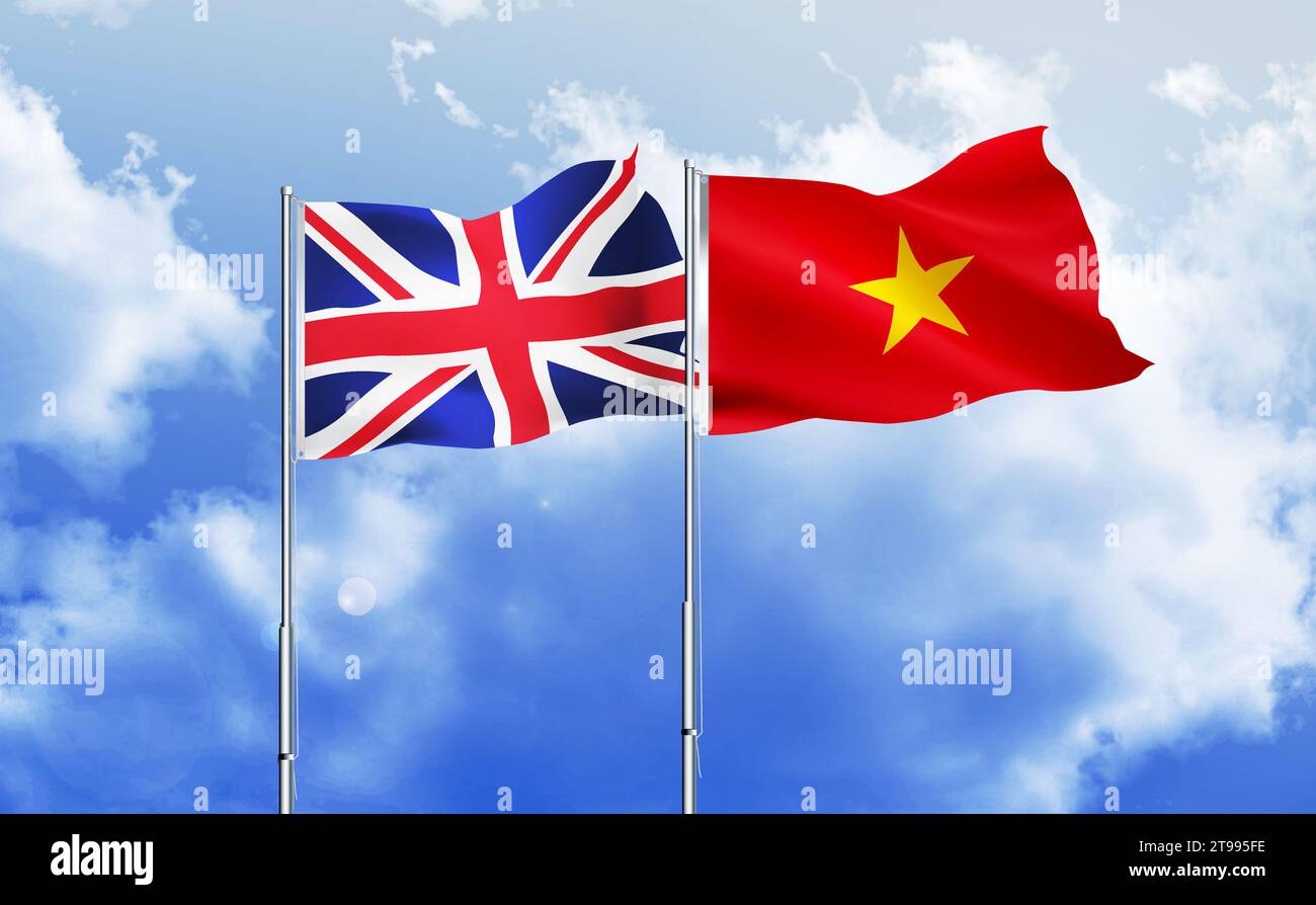 Vietnam,UK flags together waving against blue sky Stock Photo - Alamy