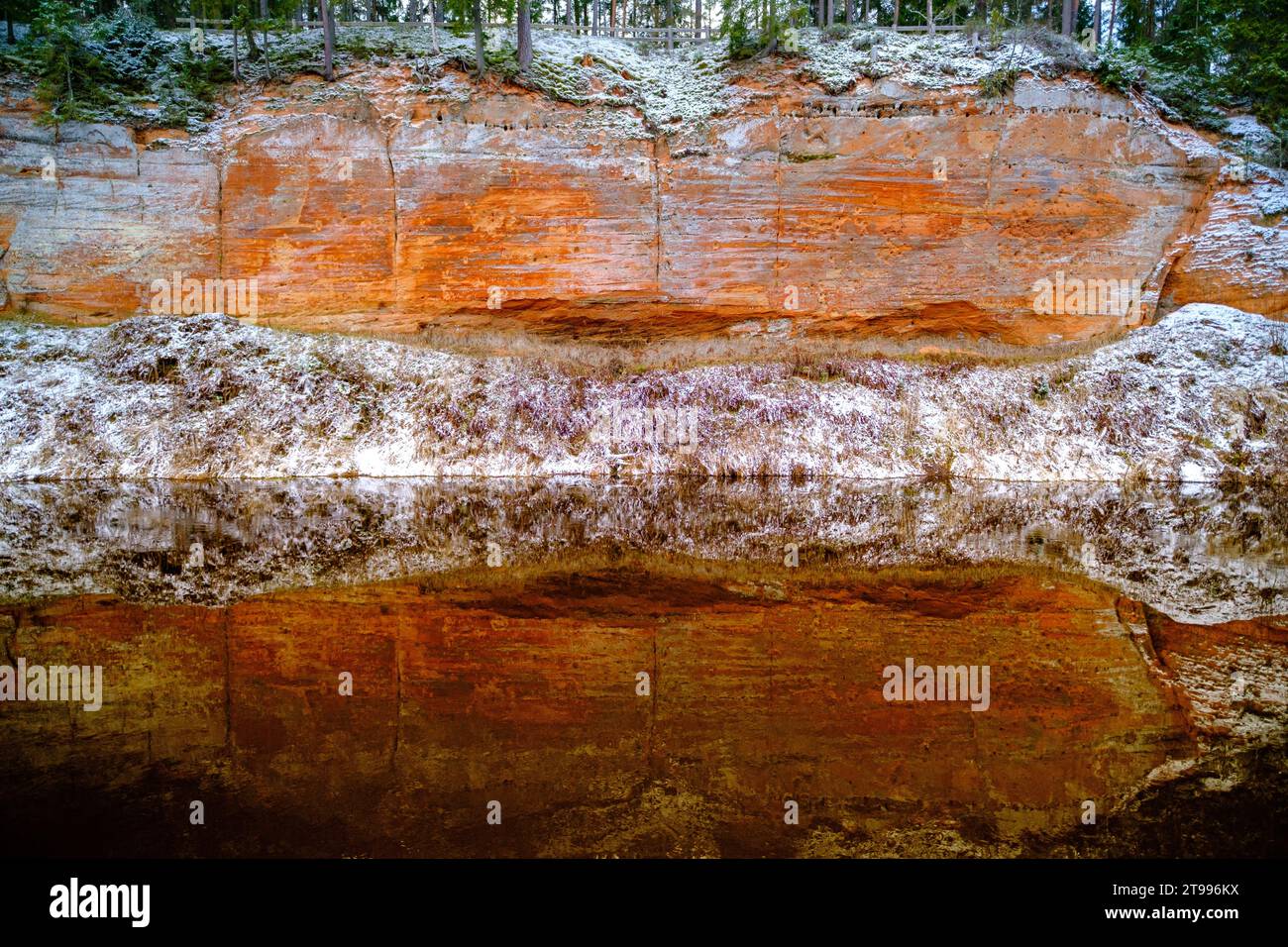 The river Salaca is meandered by high sandstone cliffs. Skanaiskalns ...