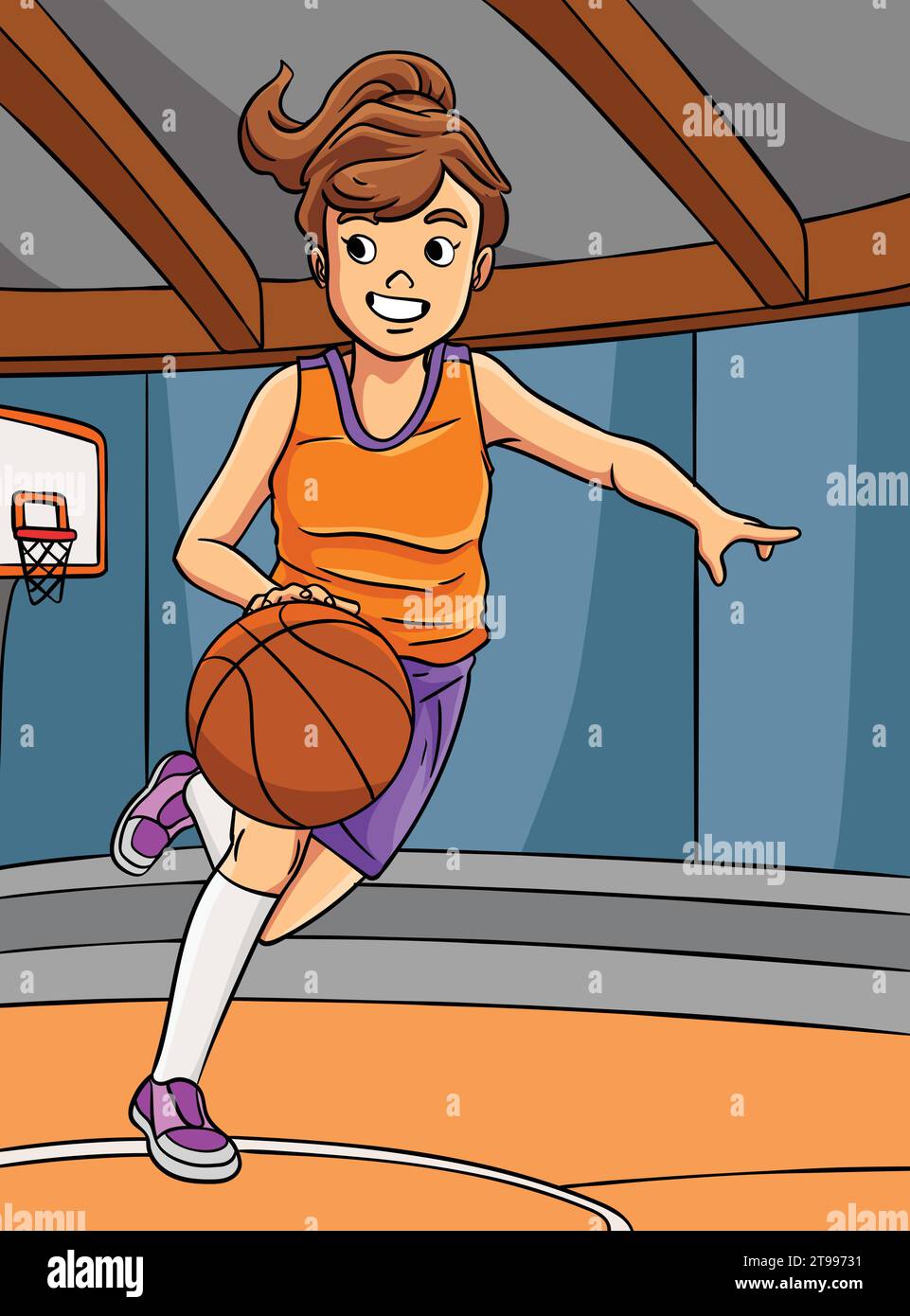 Basketball Girl Dribbling Colored Cartoon Stock Vector Image And Art Alamy