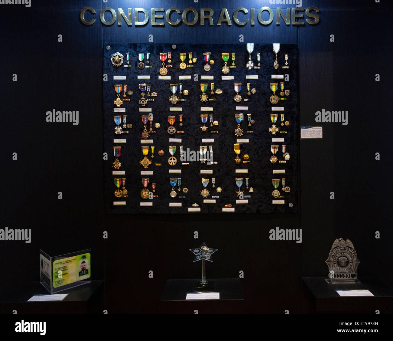 A wall with all police medals and condecorations at colombian museum ...