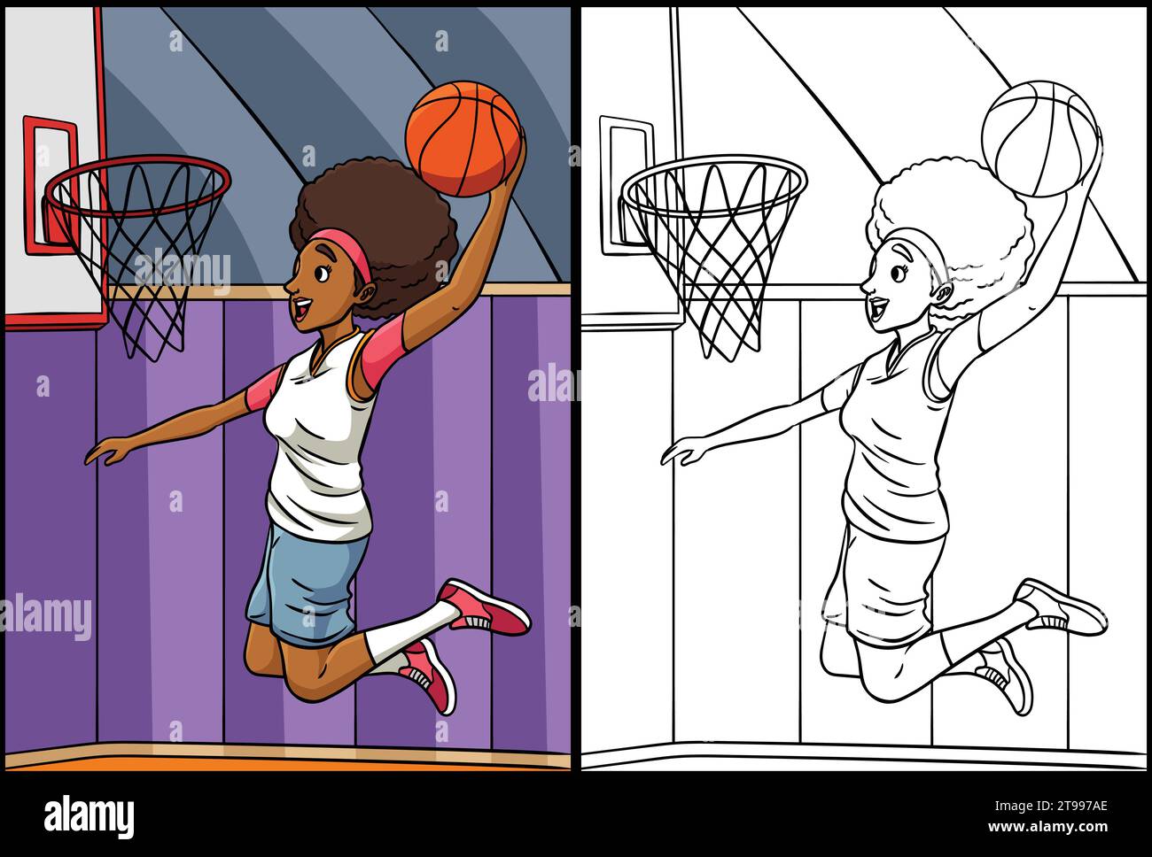 Basketball Girl Slam Dunk Coloring Illustration Stock Vector Image ...