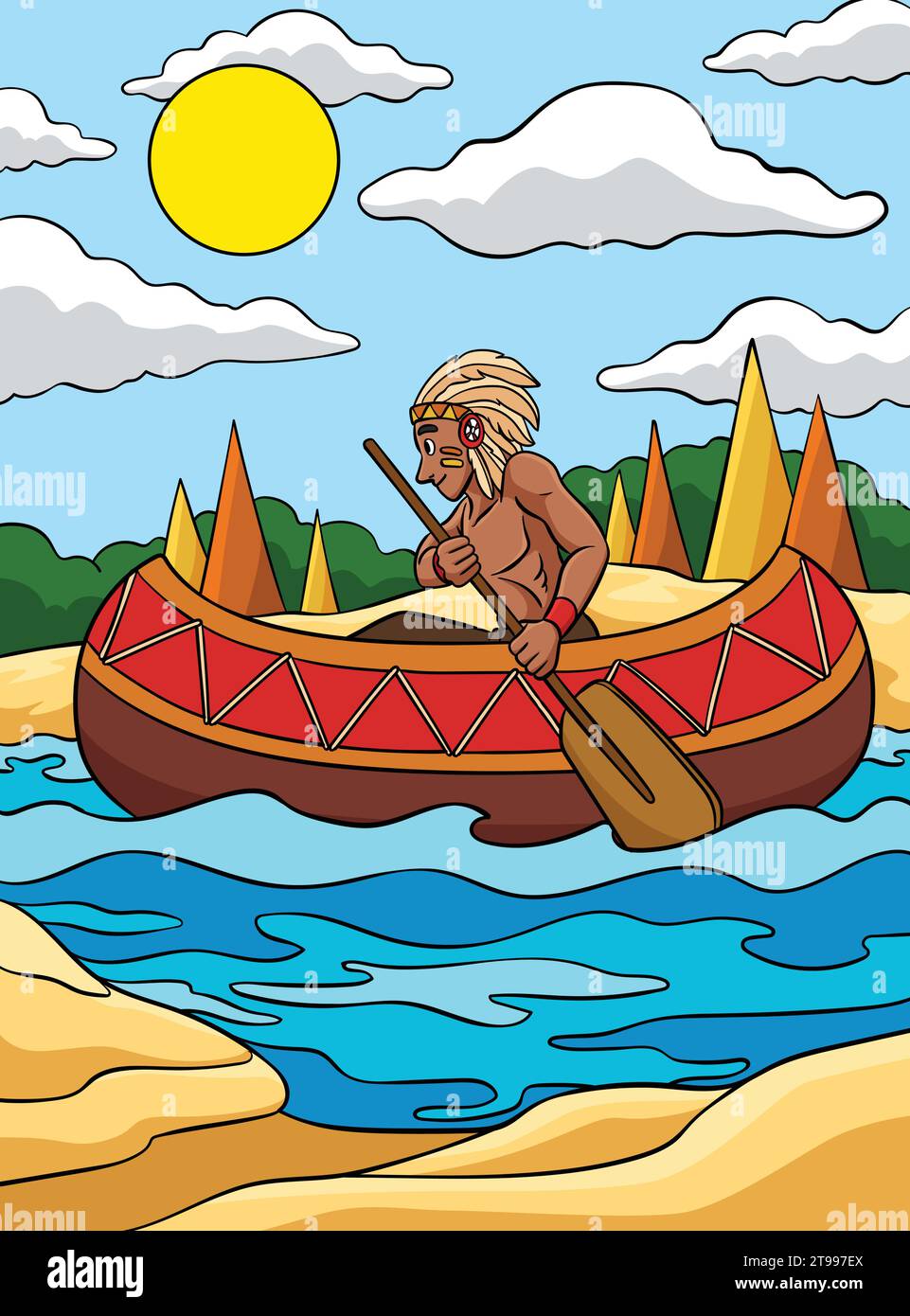 Native American Indian Canoe Colored Cartoon Stock Vector Image & Art ...