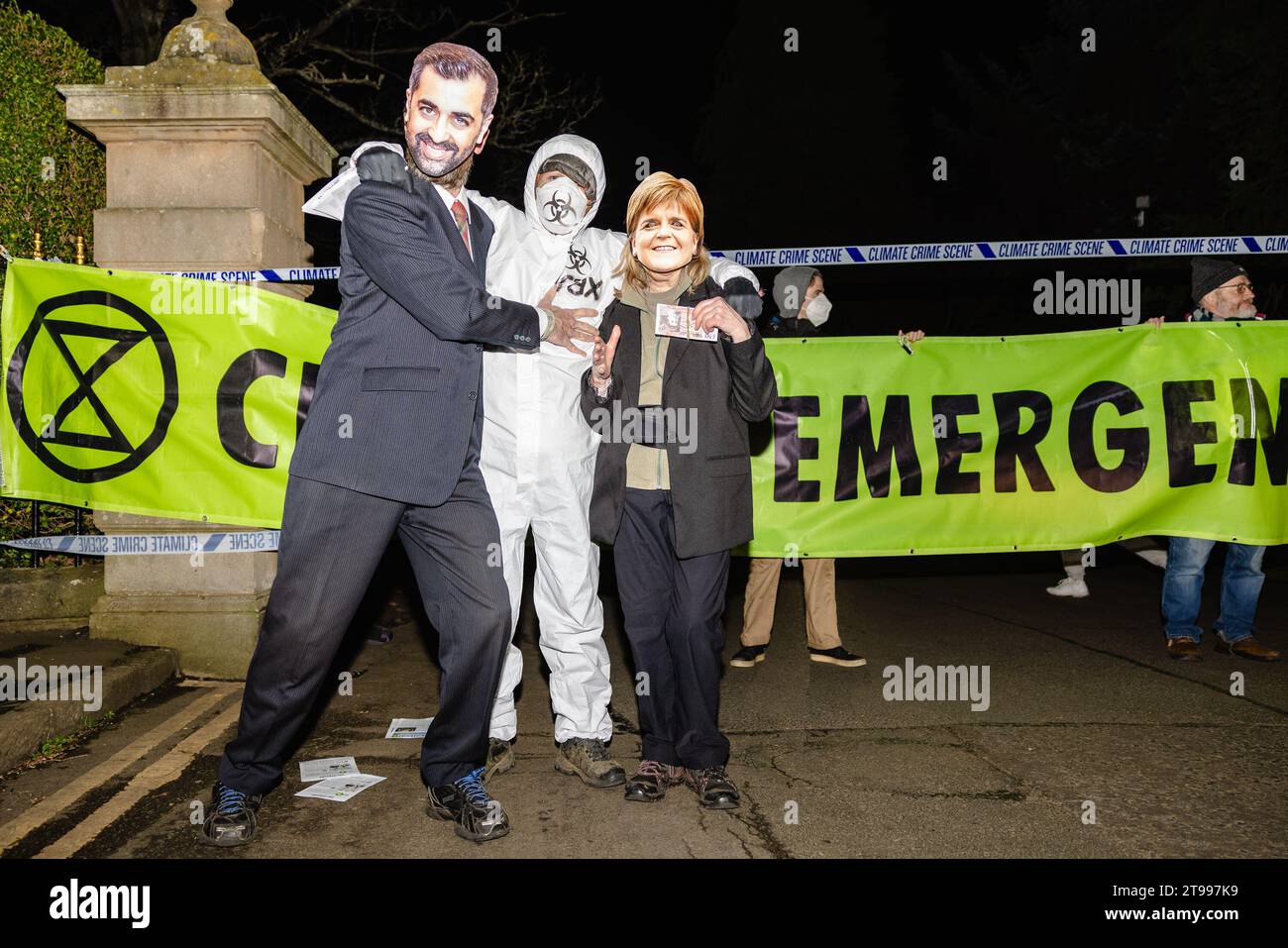 Edinburgh, Scotland. 23 November 2023. Demonstrators wear masks of ...
