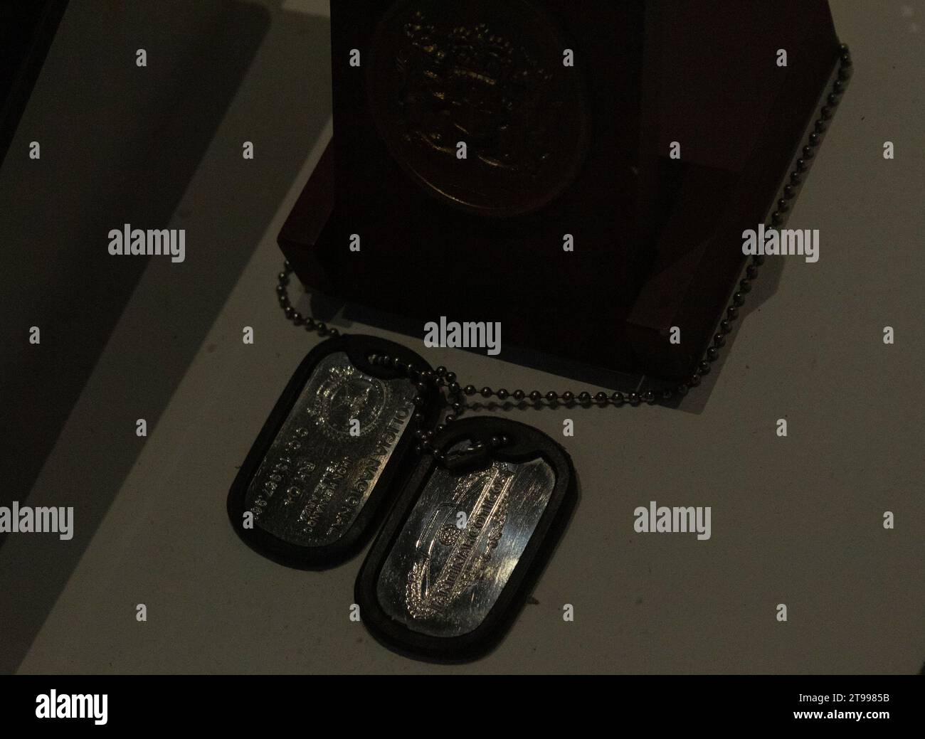 Police metal ID into a showcase at colombian police museum Stock Photo ...