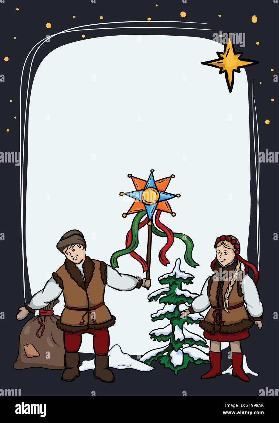 Bright vector illustration. Ukrainian Christmas card template with ...