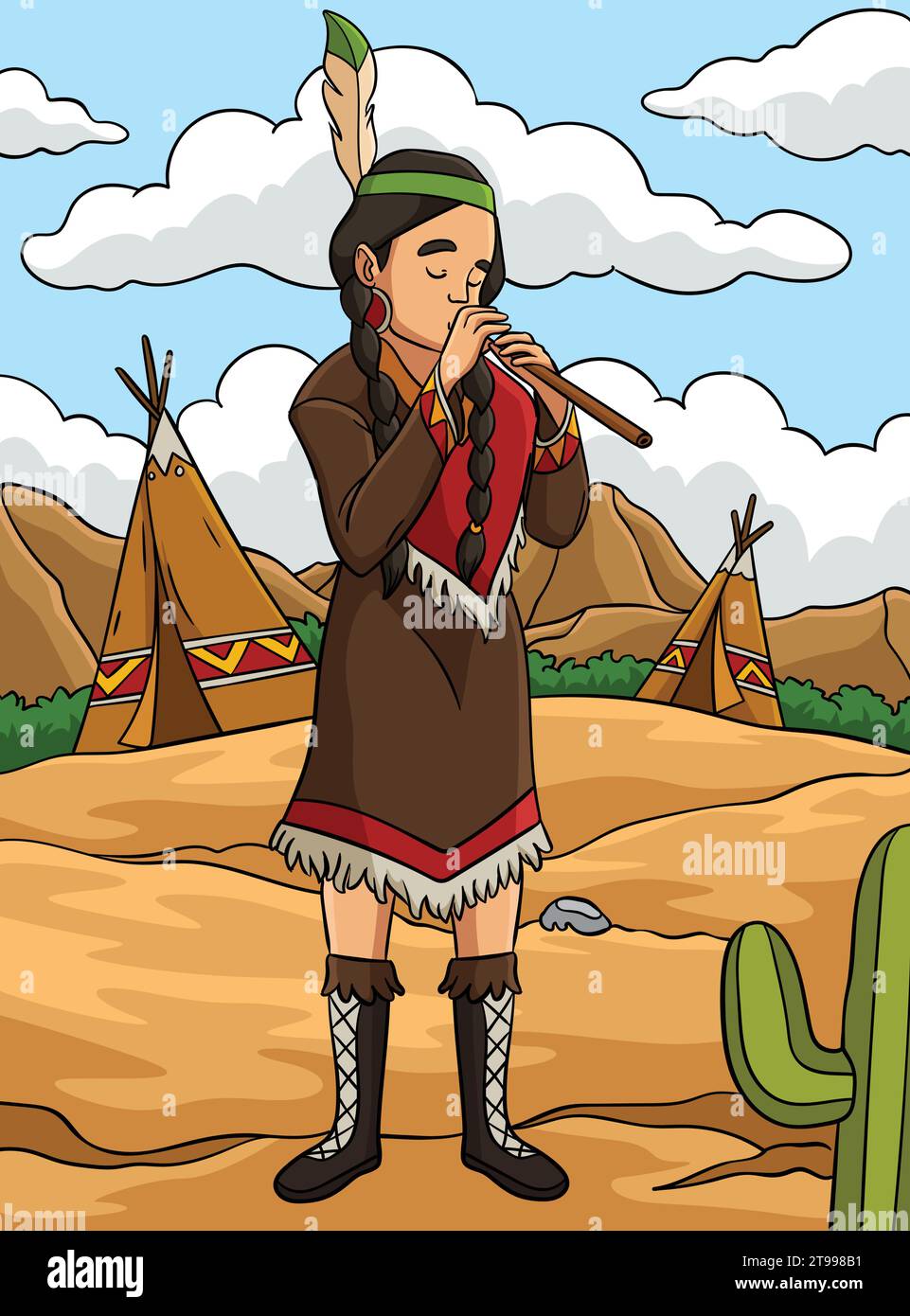 Native American Indian Girl and Flute Colored Stock Vector Image & Art ...