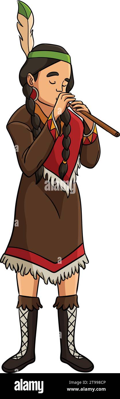 Native American Indian Girl and Flute Clipart Stock Vector Image & Art ...