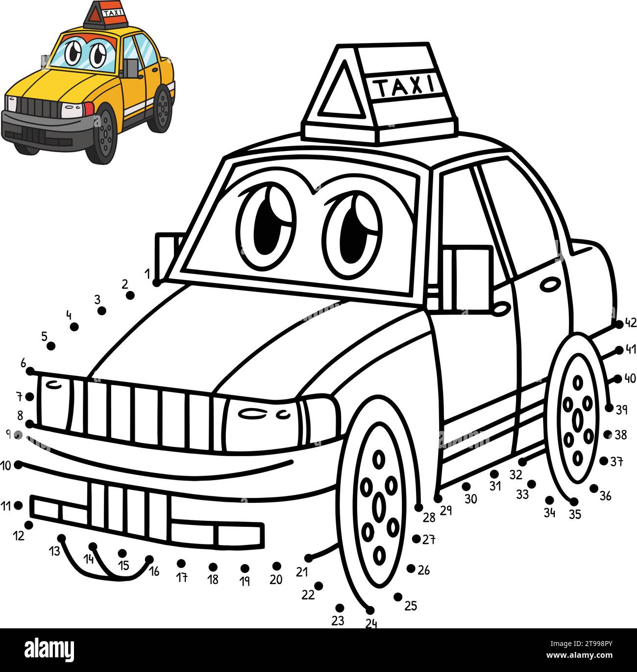 Dot to Dot Taxi Vehicle Isolated Coloring Page Stock Vector Image & Art ...