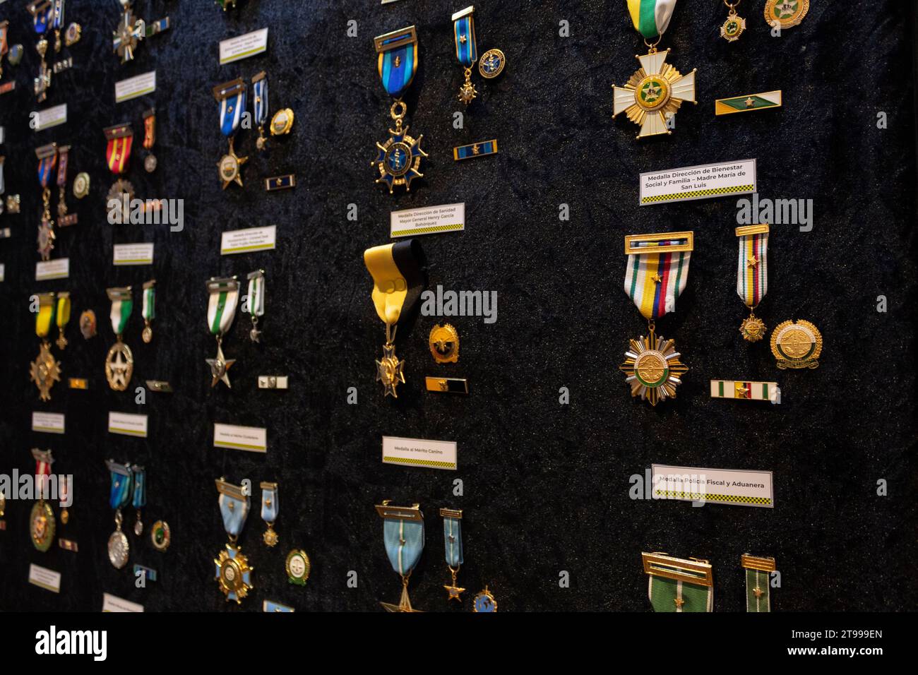 Closeup to a colombian police museum wall with police medals Stock ...