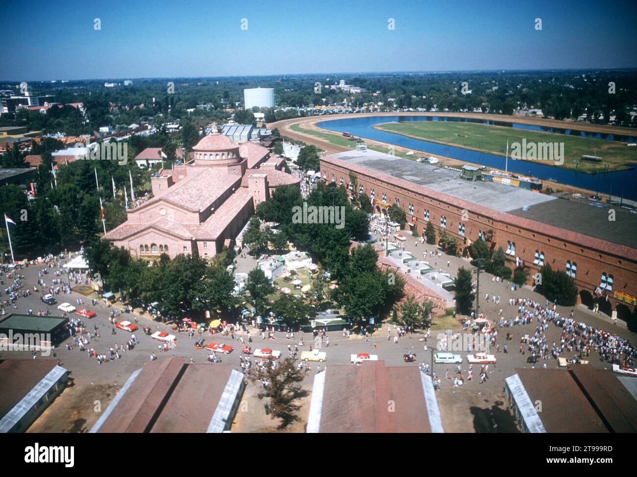 SACRAMENTO, CA - AUGUST, 1958: An aerial view of the games and rides at ...