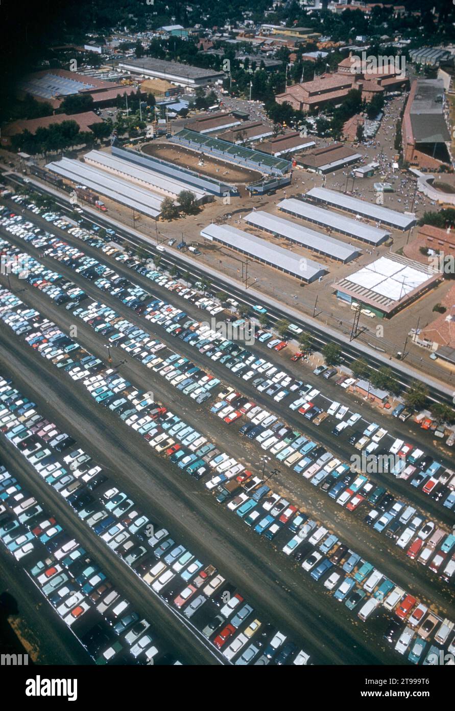 SACRAMENTO, CA - AUGUST, 1958: An aerial view of the parking lot at the ...