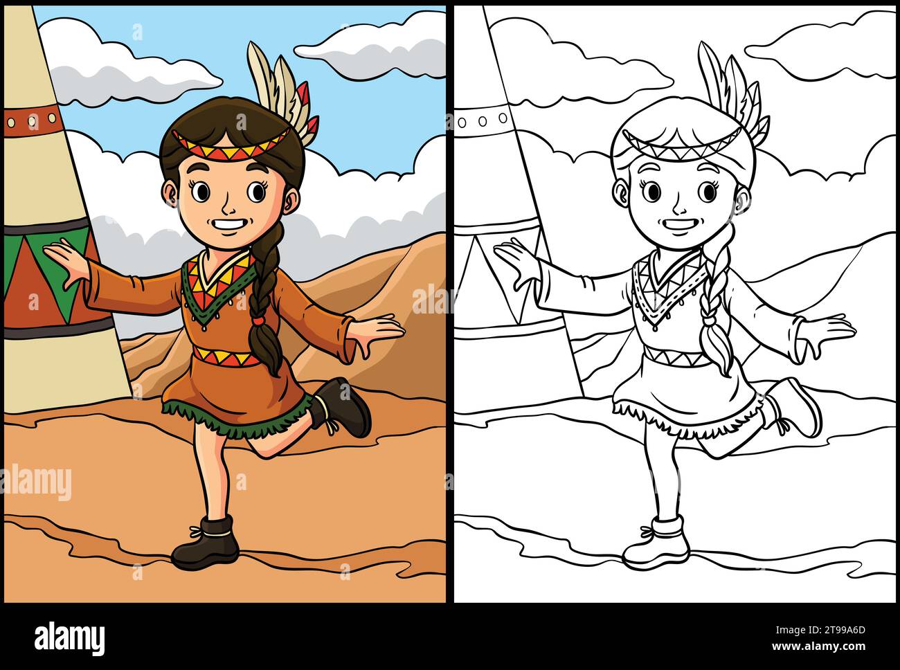 Native American Indian Girl Dancing Illustration Stock Vector Image ...