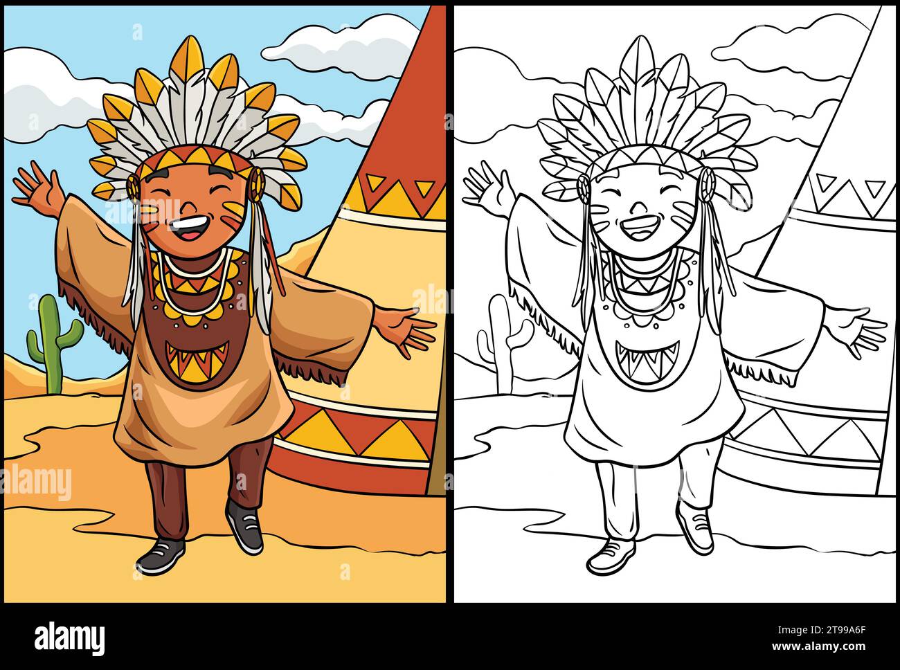 Happy Native American Indian Girl Illustration Stock Vector Image & Art ...
