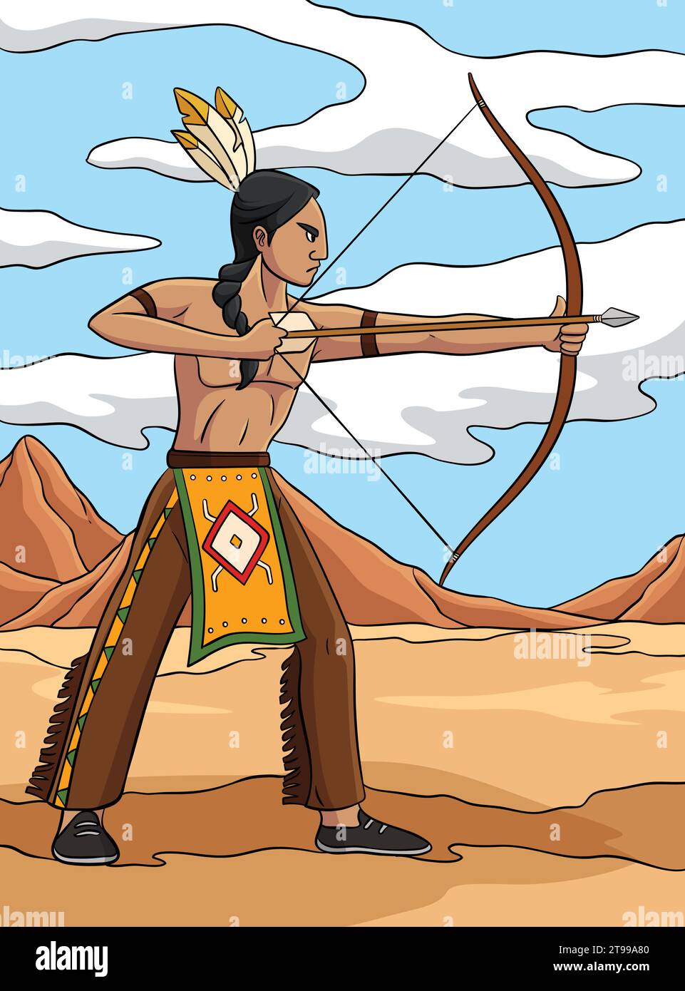 Native American Indian with Bow Arrow Colored Stock Vector Image & Art ...