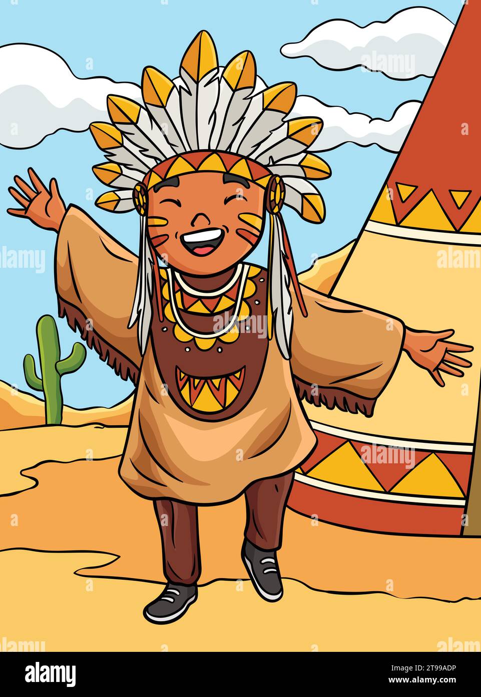 Happy Native American Indian Girl Colored Cartoon Stock Vector Image ...