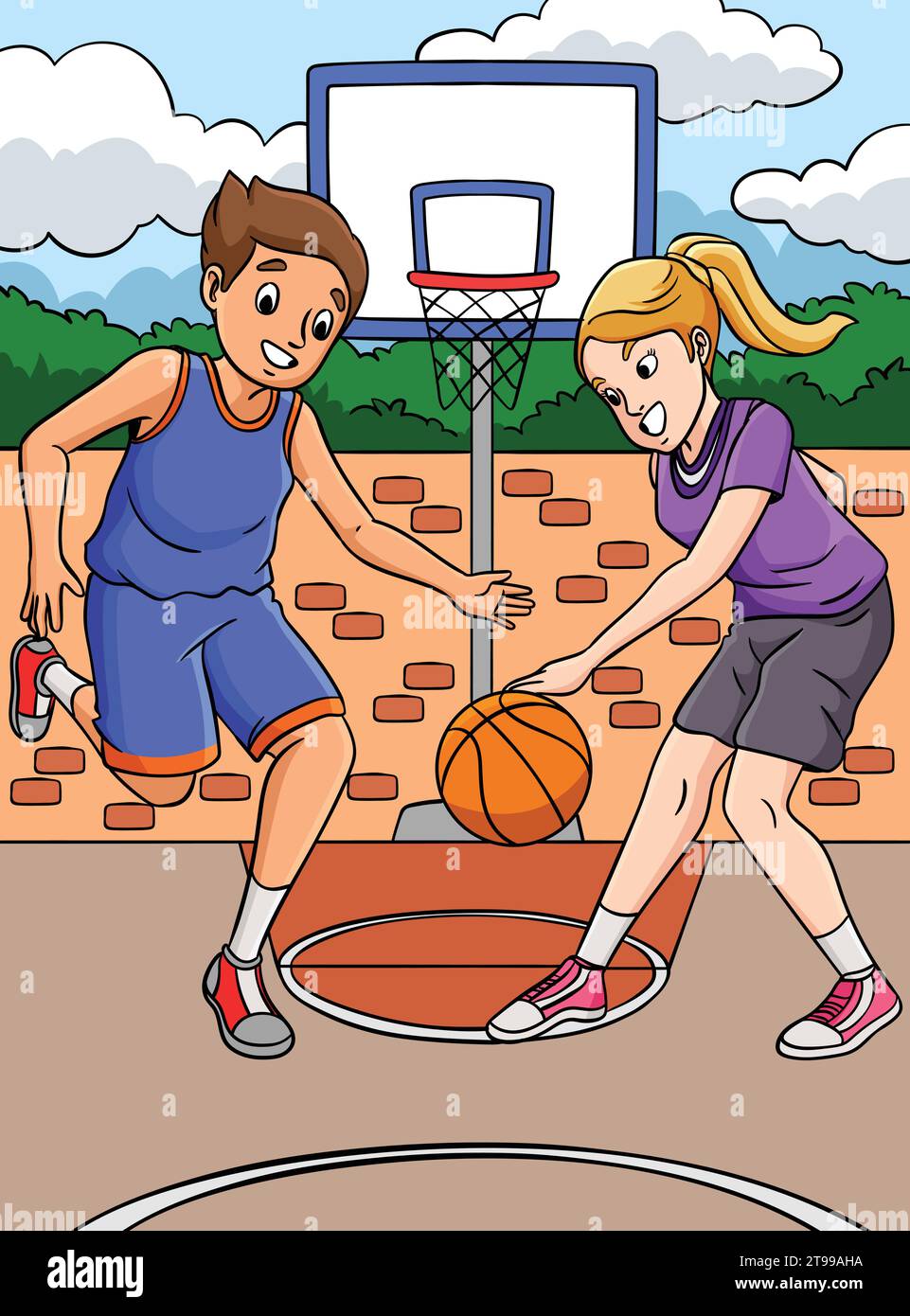 Basketball Kids Playing Colored Cartoon Stock Vector Image & Art - Alamy