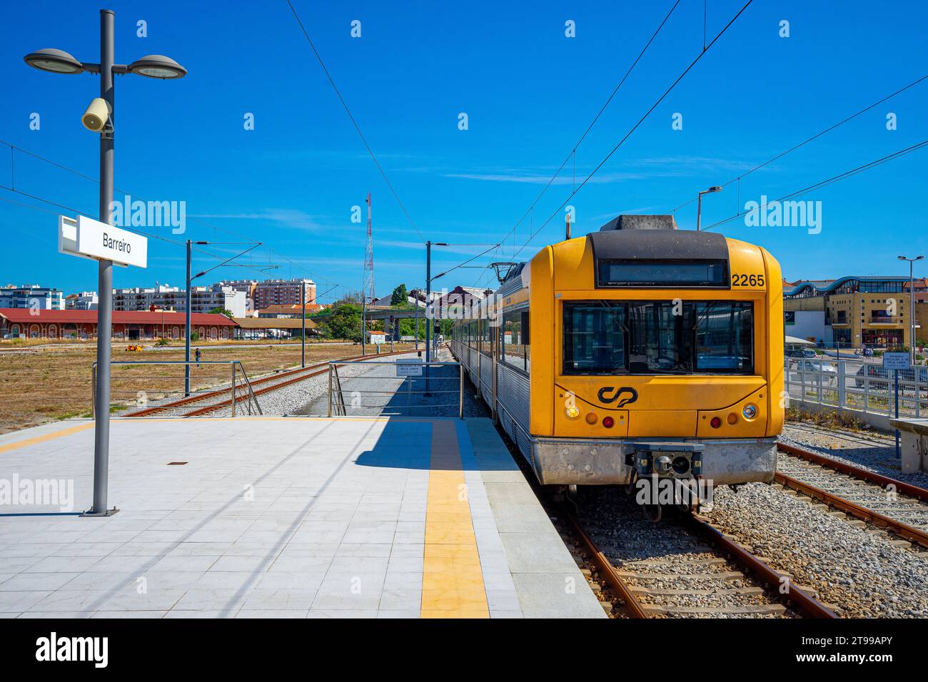 railway platform of the train terminal station in the city of Barreiro ...