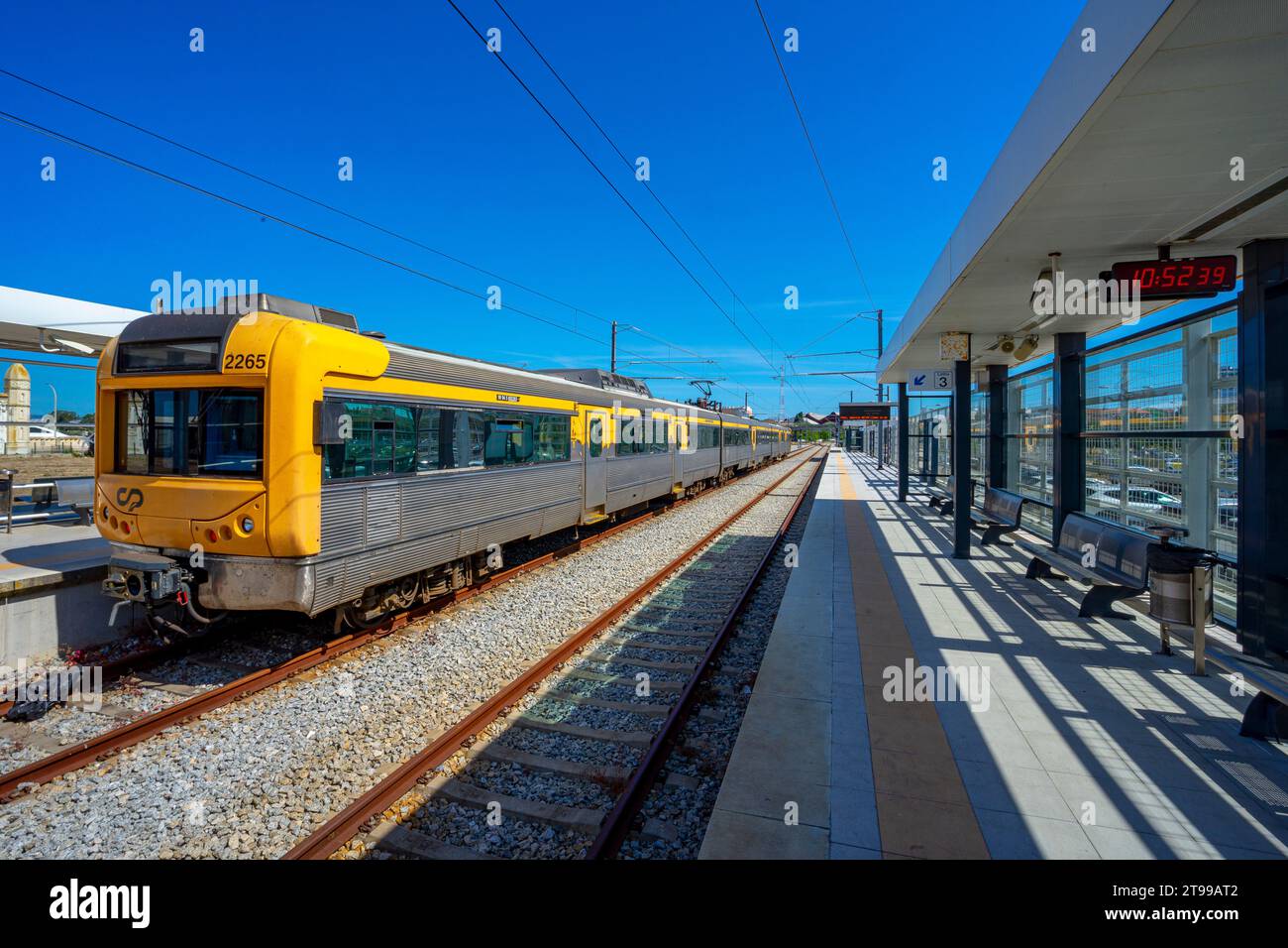 railway platform of the train terminal station in the city of Barreiro ...