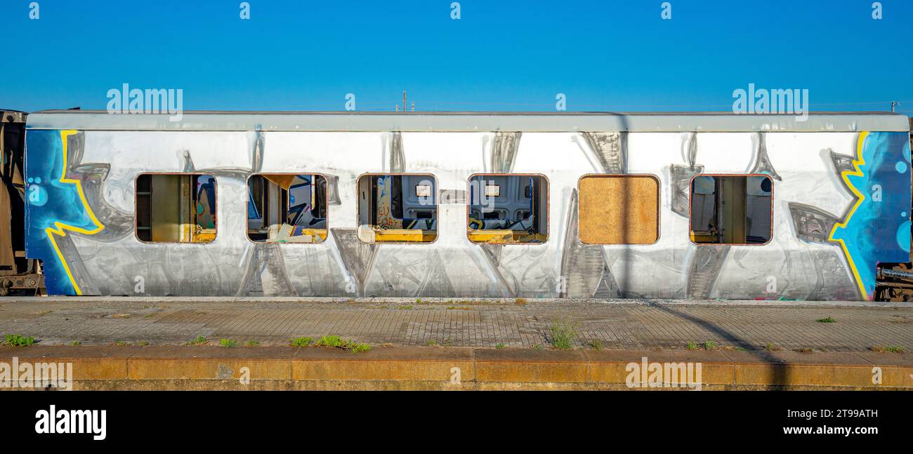 Vandalized train carriages with paintings without artistic expression ...