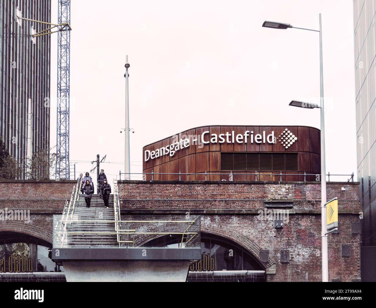 Deansgate Castlefield Metrolink tram stop in Manchester Stock Photo - Alamy