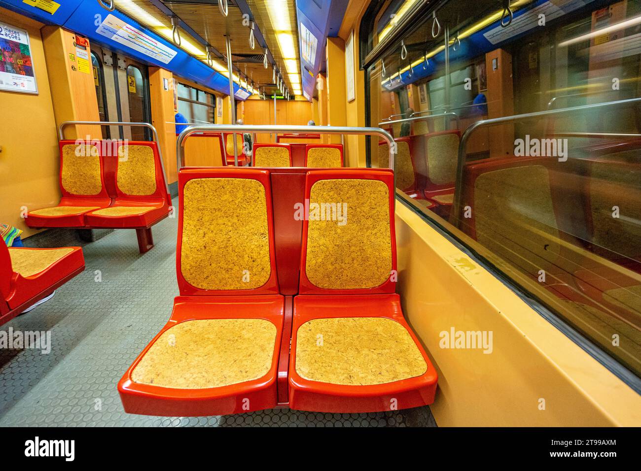 interior of the passenger compartment of a Lisbon subway carriage. View ...
