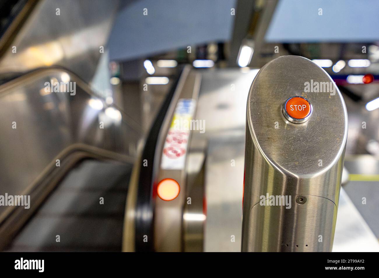 STOP button for immobilizing escalators. Button on the right side ...