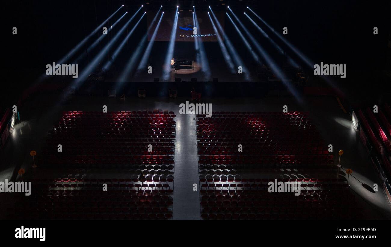 panoramic image of the audience and stage inside the Altice Arena in a ...