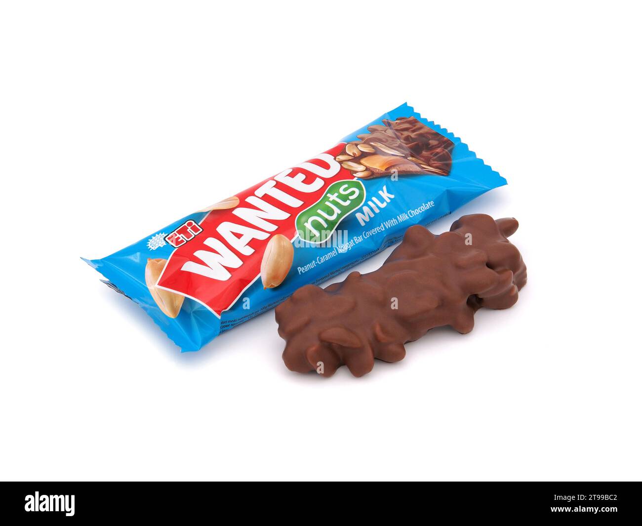 BUCHAREST, ROMANIA - FEBRUARY 12, 2020. Eti Wanted Nuts, peanut caramel ...