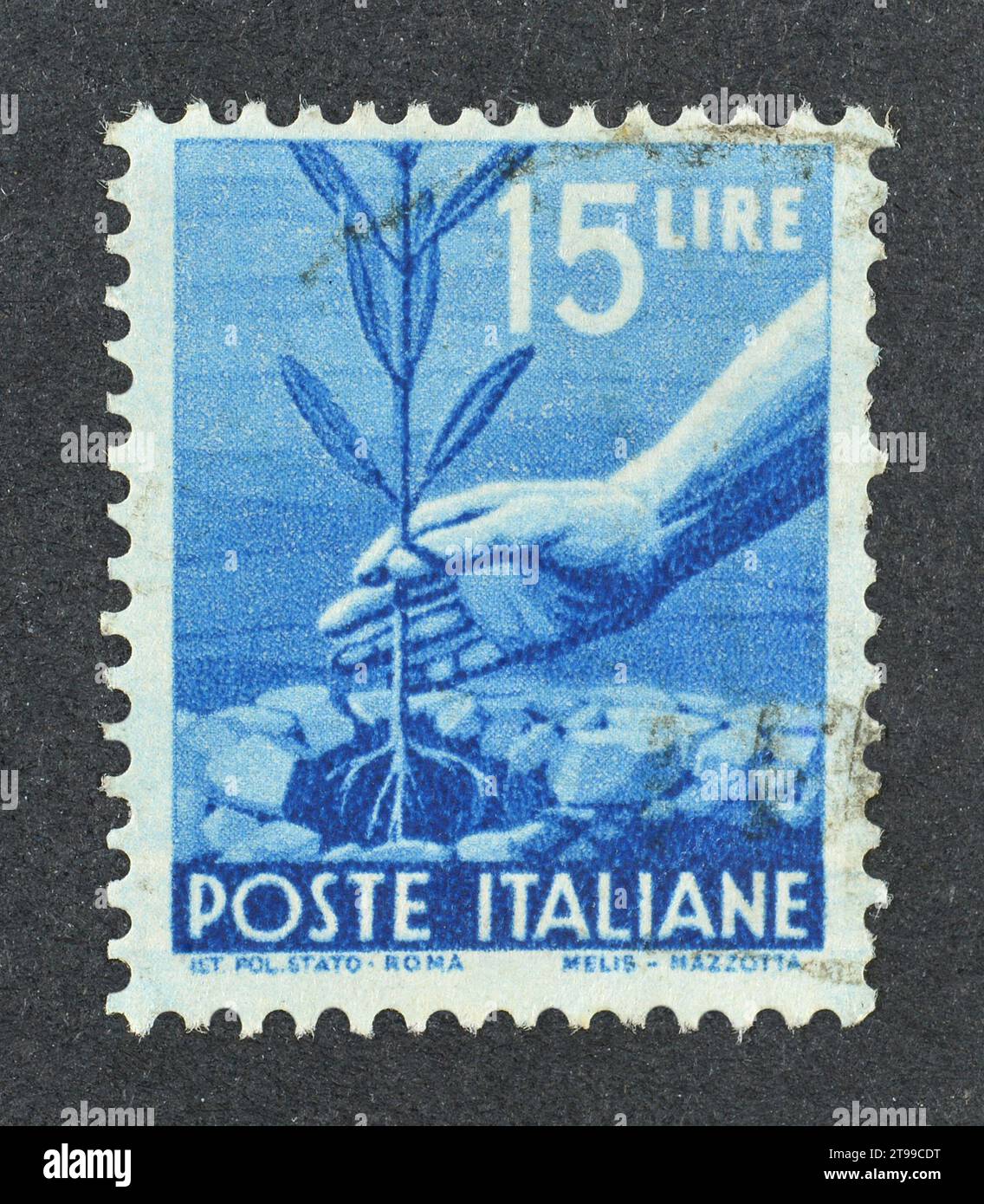 Cancelled postage stamp printed by Italy, that shows Hand Planting an ...