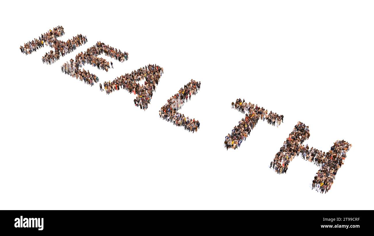 Concept or conceptual large community of people forming HEALTH word. 3d ...