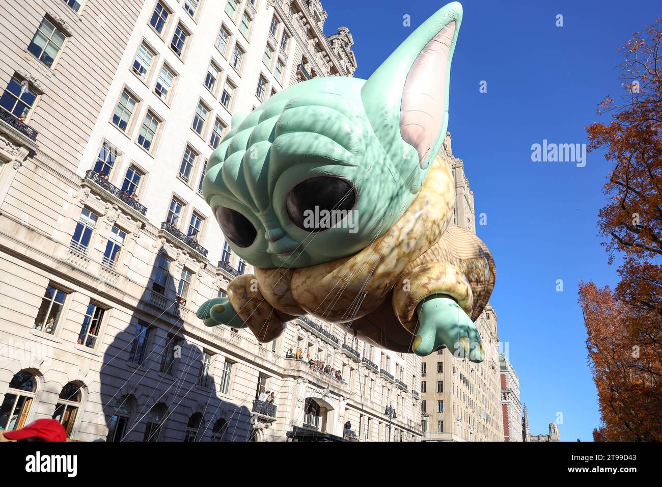 A view of the Grogu balloon at the 2023 Macy's Thanksgiving Day Parade ...