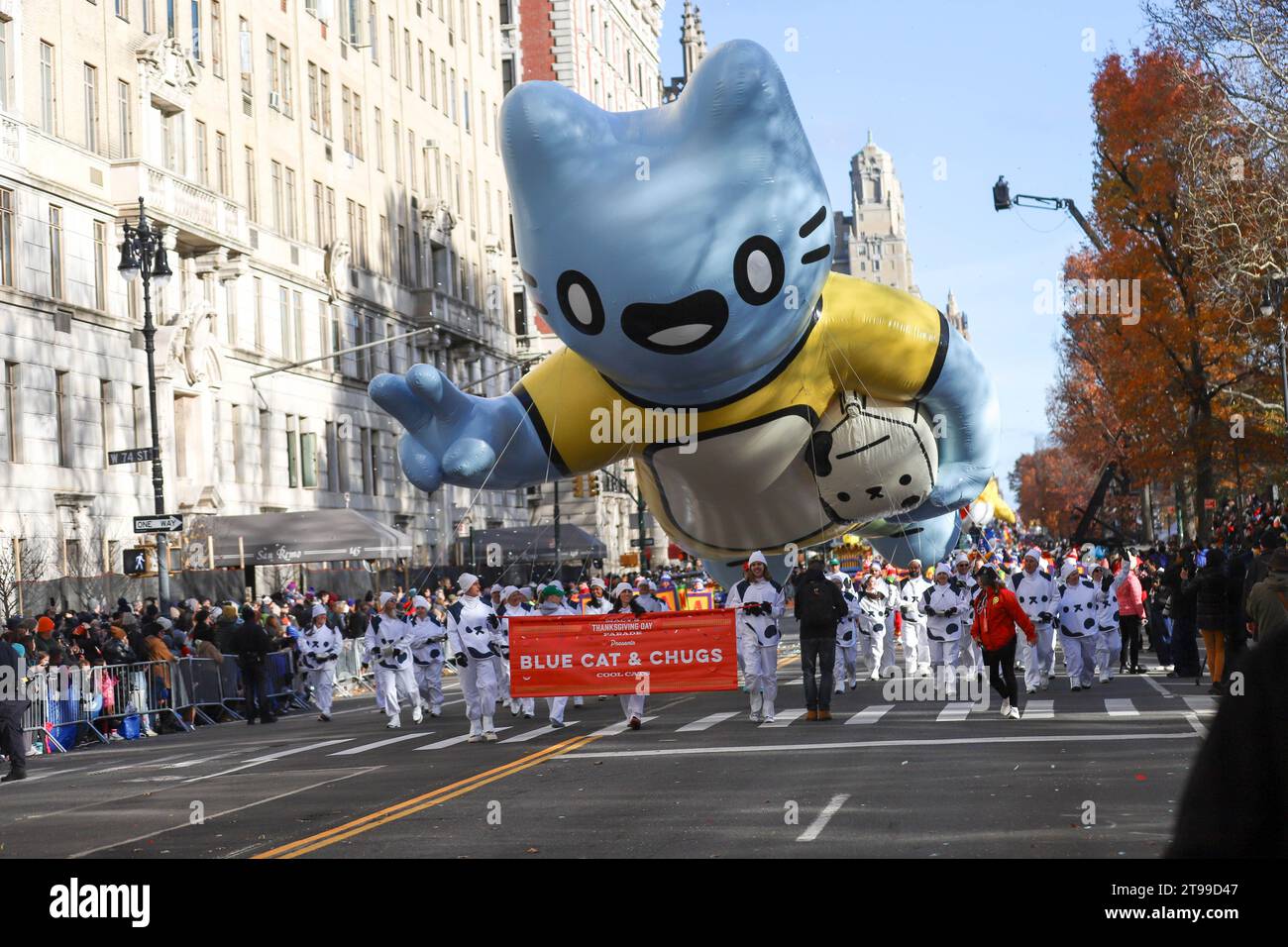 The Blue Cat and Chugs balloon floats down Central Park West during the ...