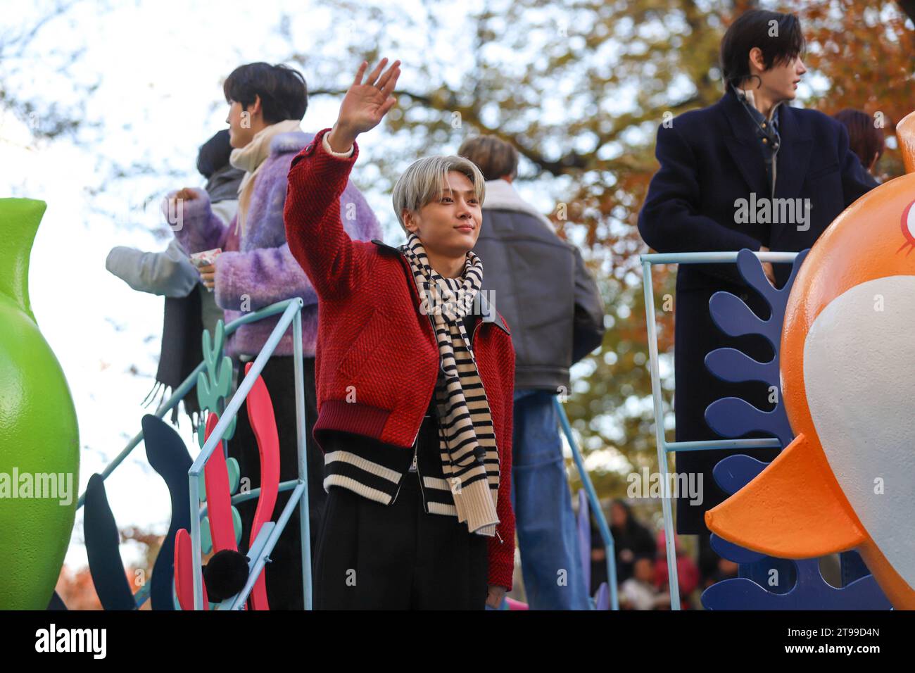 Enhypen band members ride the Baby Shark float at the 2023 Macy's ...
